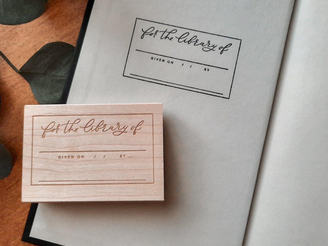 For the Library of Rubber Stamp | Book Gift Giving | Wooden Bookplate ...