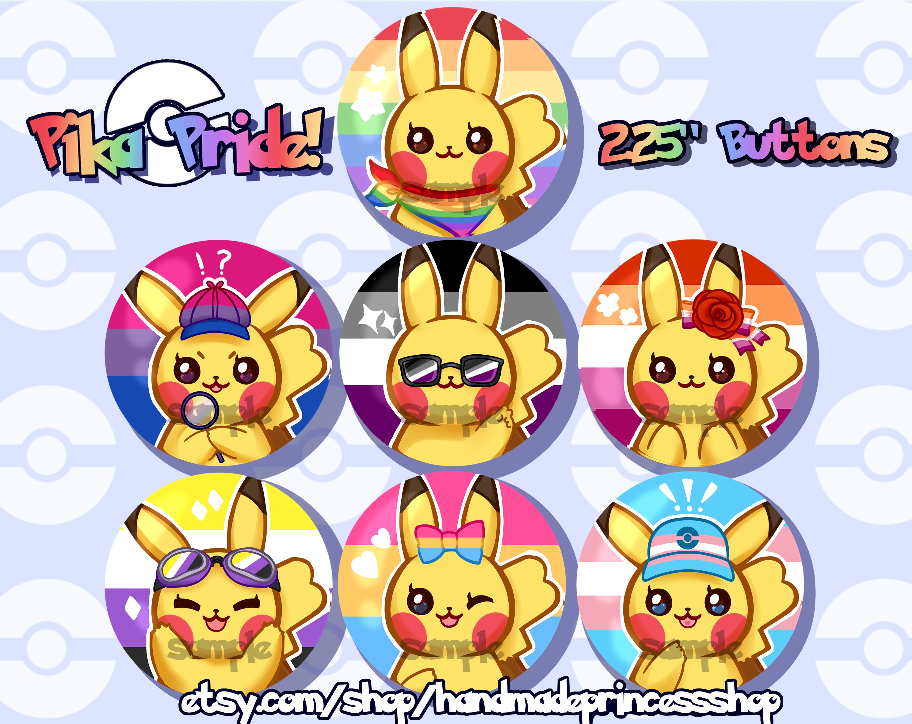 Pika Pride Buttons heart Tail - Etsy