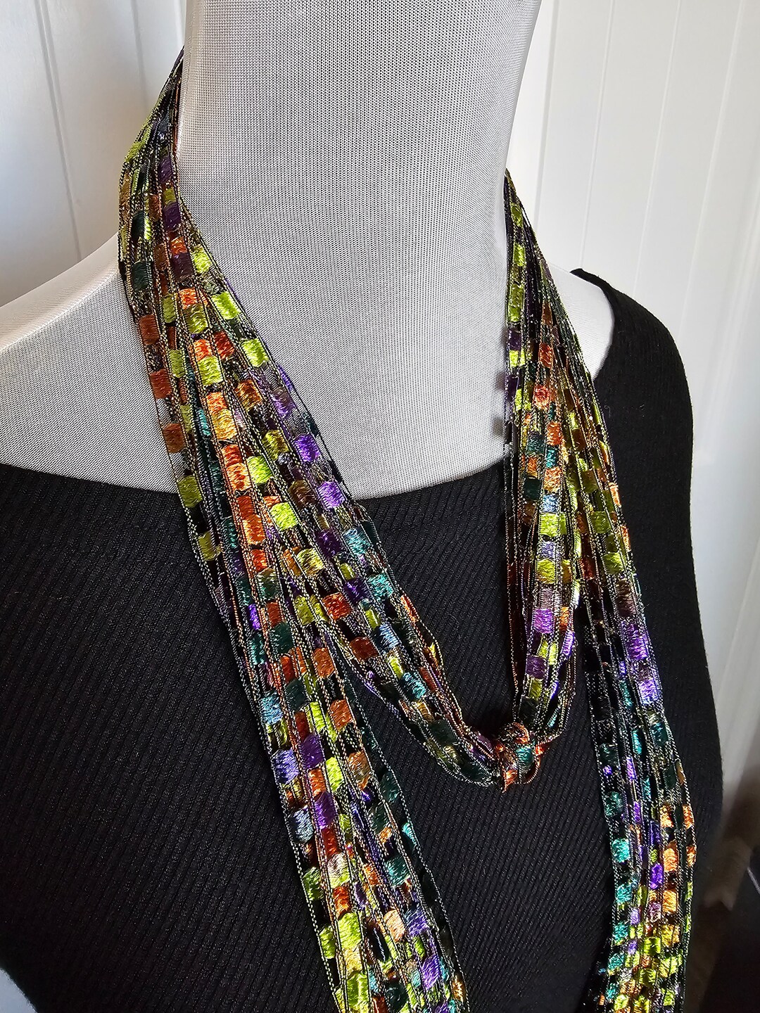 Skinny Ribbon Scarf*jeweled Tone Skinny Yarn Necklace*skinny Scarf ...
