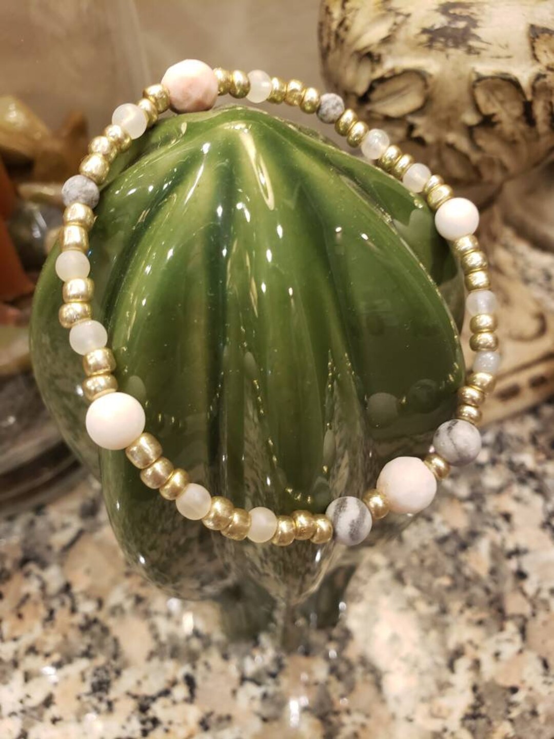 Pink Zebra Stone Beaded Bracelet: Stackable Natural Stone Jewelry - Etsy