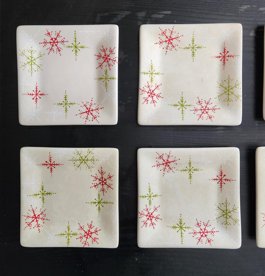 VINTAGE ONEIDA Christmas Plates 5" Square SNOWMATES Snowflakes 8-piece ...