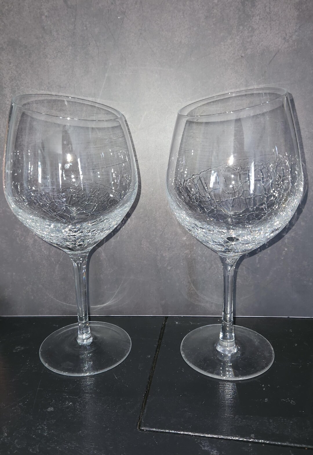 Set 2 Pier 1 One Angled Rim Crackle Goblet Wine Slant Glasses Plus ...
