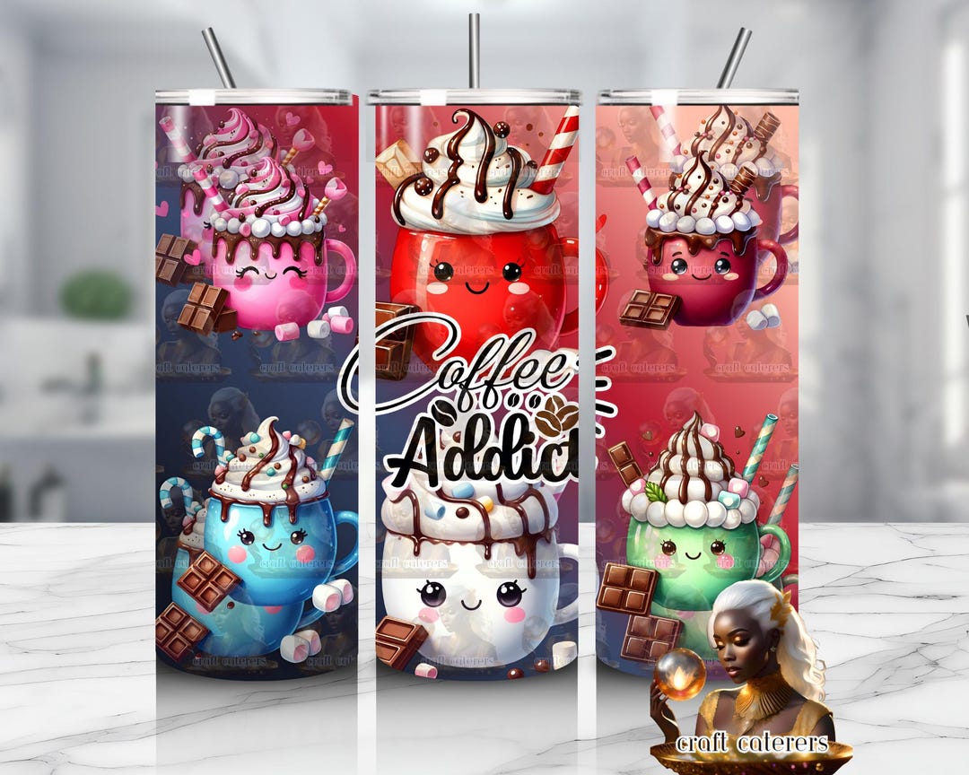 Coffee Addict - Free Backgrounds Included - 20oz Tumbler Wrap (digital ...
