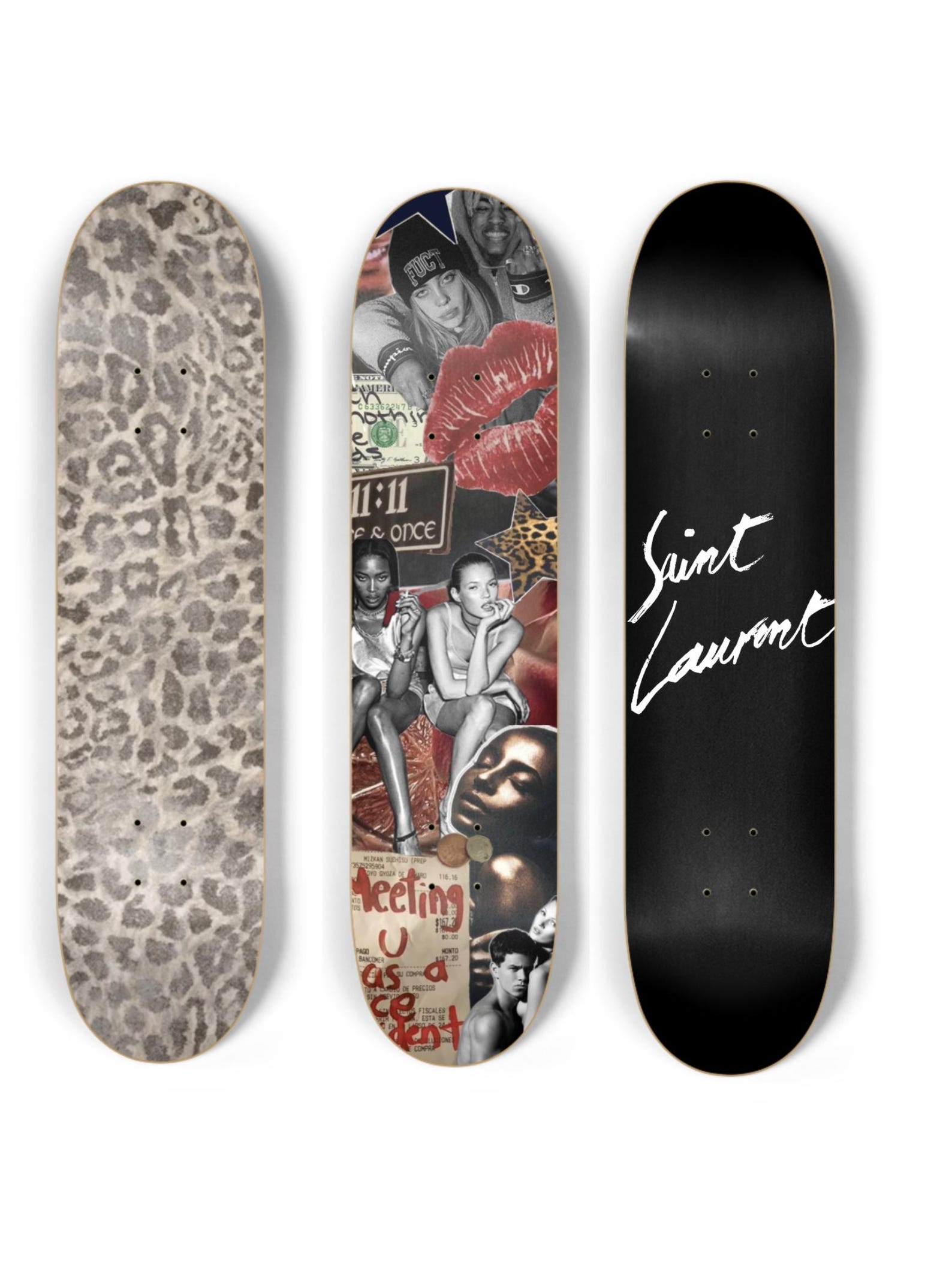 Collage X Cheetah X Brand Collage Y2K Custom Skateboard Deck Wall Art ...