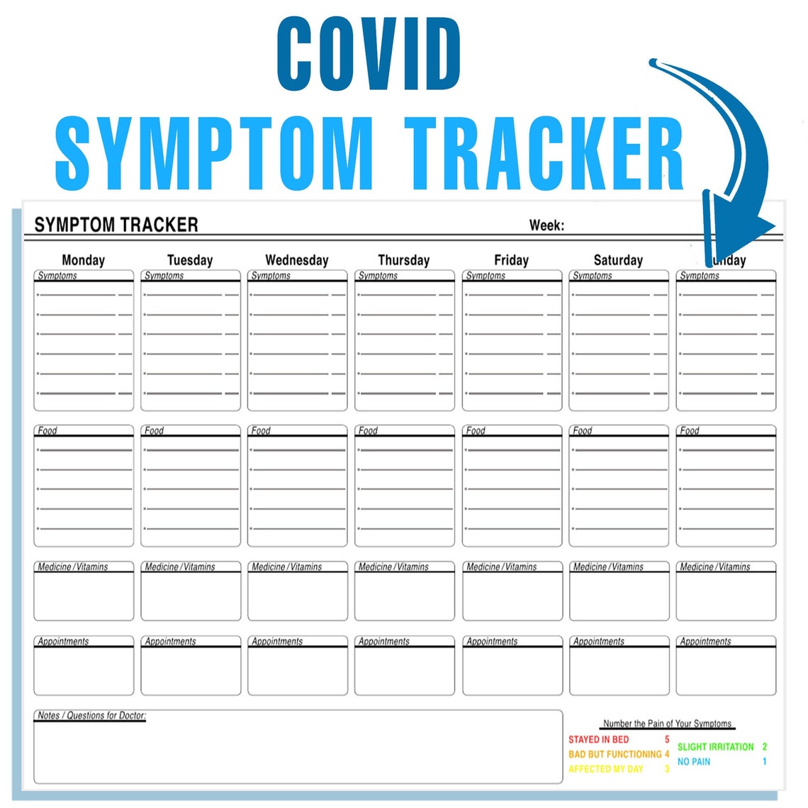 Covid Symptom Tracker Instant Download Letter Size Weekly | Etsy