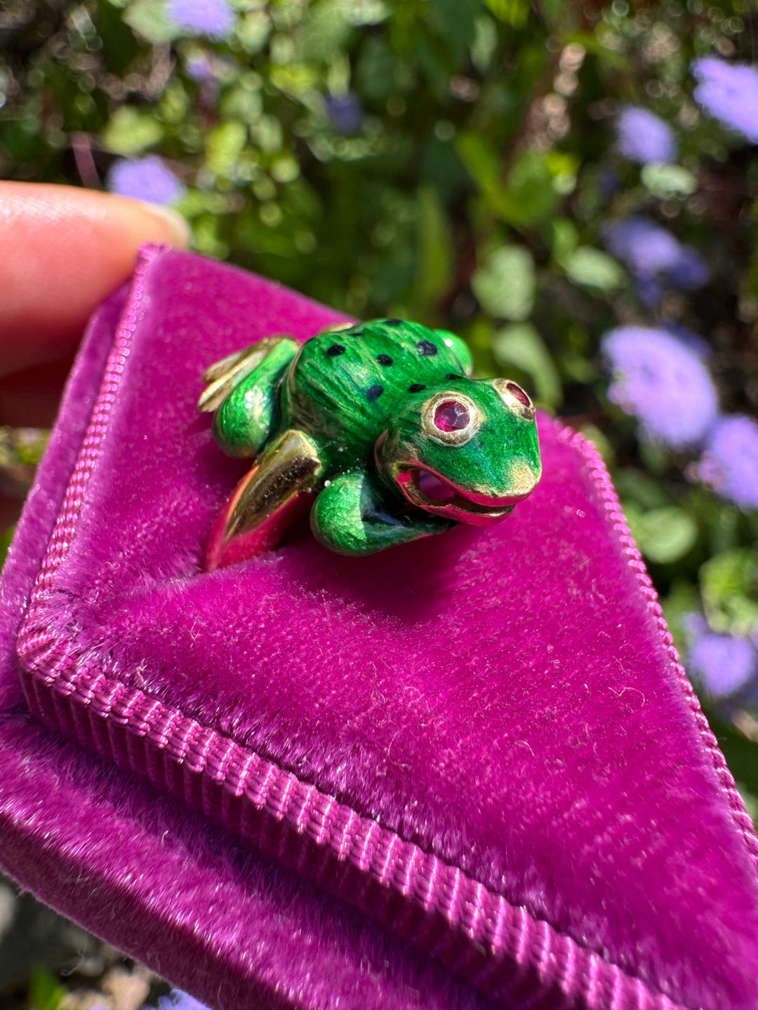 18K Enamel Frog Ring, Ruby Eyes, 5.9 Grams, Size 5.75. - Etsy