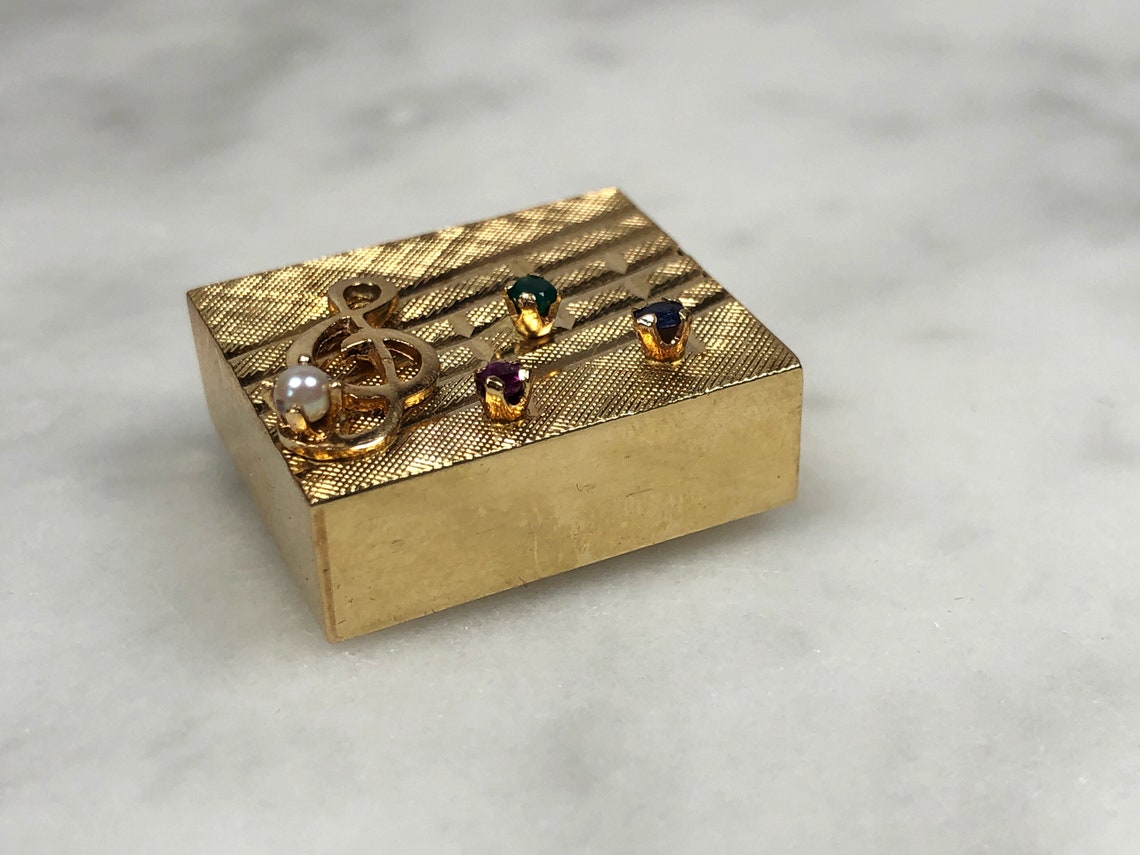 Vintage 14k Gold Music Box Charm Pearl Ruby Emerald - Etsy UK
