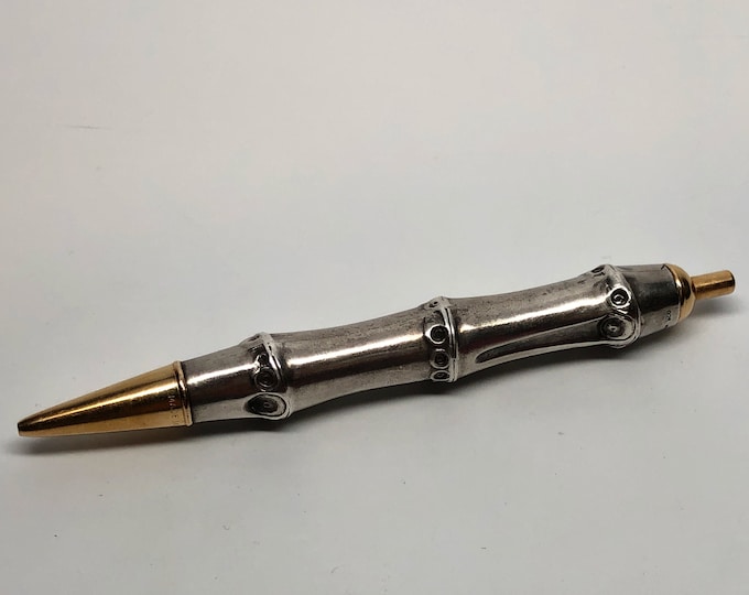 Vintage Gucci Sterling Silver Bamboo Motif Ink Pen, Gold Plated Tips ...