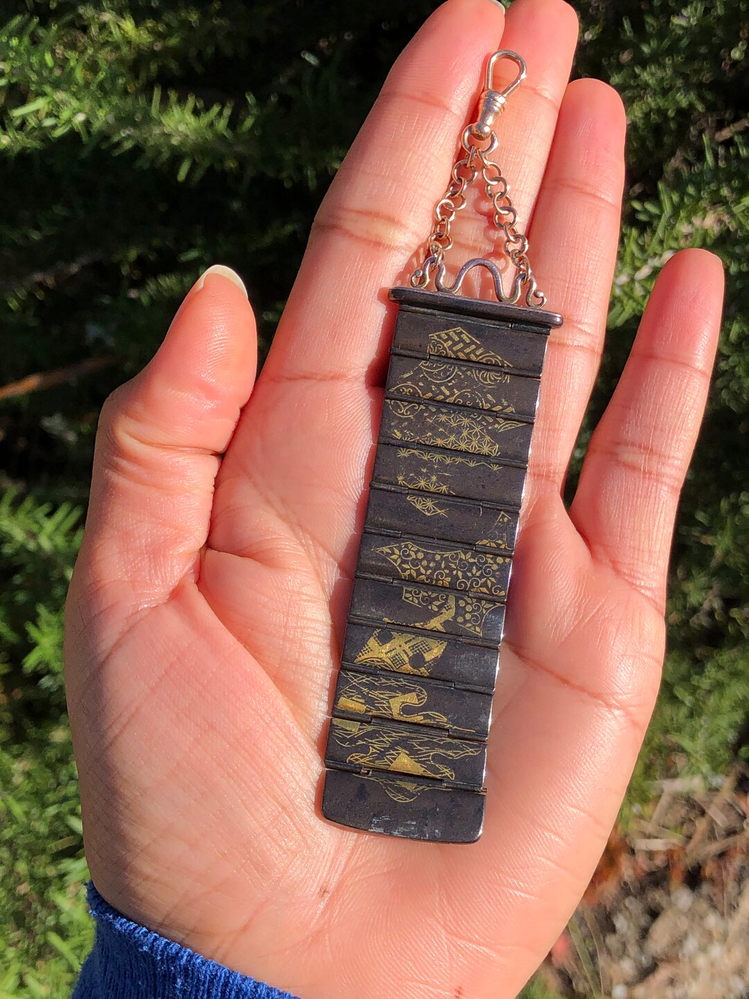 14K Japanese Shakudo Folding Panel Fob With Design on Both Sides, Mixed ...