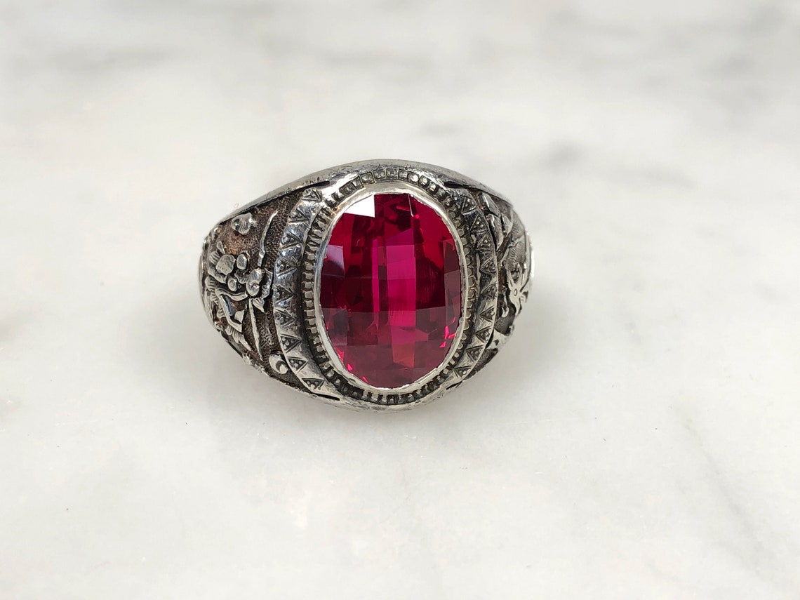 Chinese Silver Ring With Synthetic Ruby Dragon and Phoenix on - Etsy