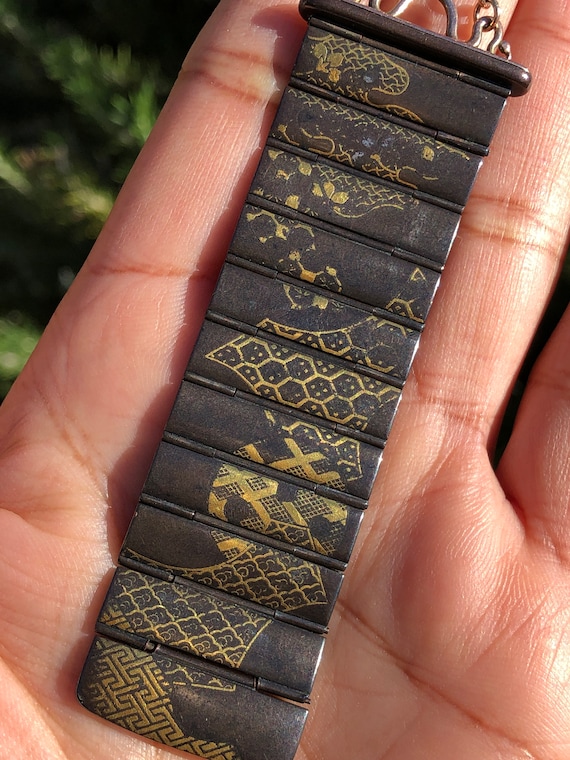 14K Japanese Shakudo Folding Panel Fob with Design on… - Gem