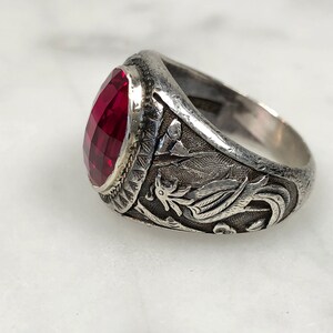 Chinese Silver Ring With Synthetic Ruby, Dragon and Phoenix on the ...