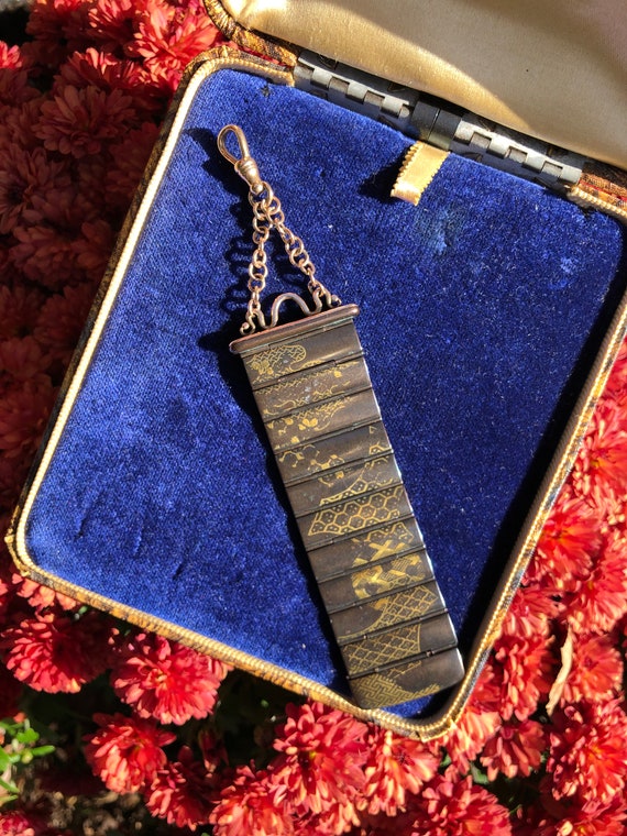 14K Japanese Shakudo Folding Panel Fob with Design on… - Gem