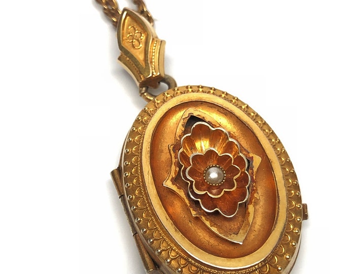 Victorian Locket With Seed Pearl on Long Double Chain 14k - Etsy