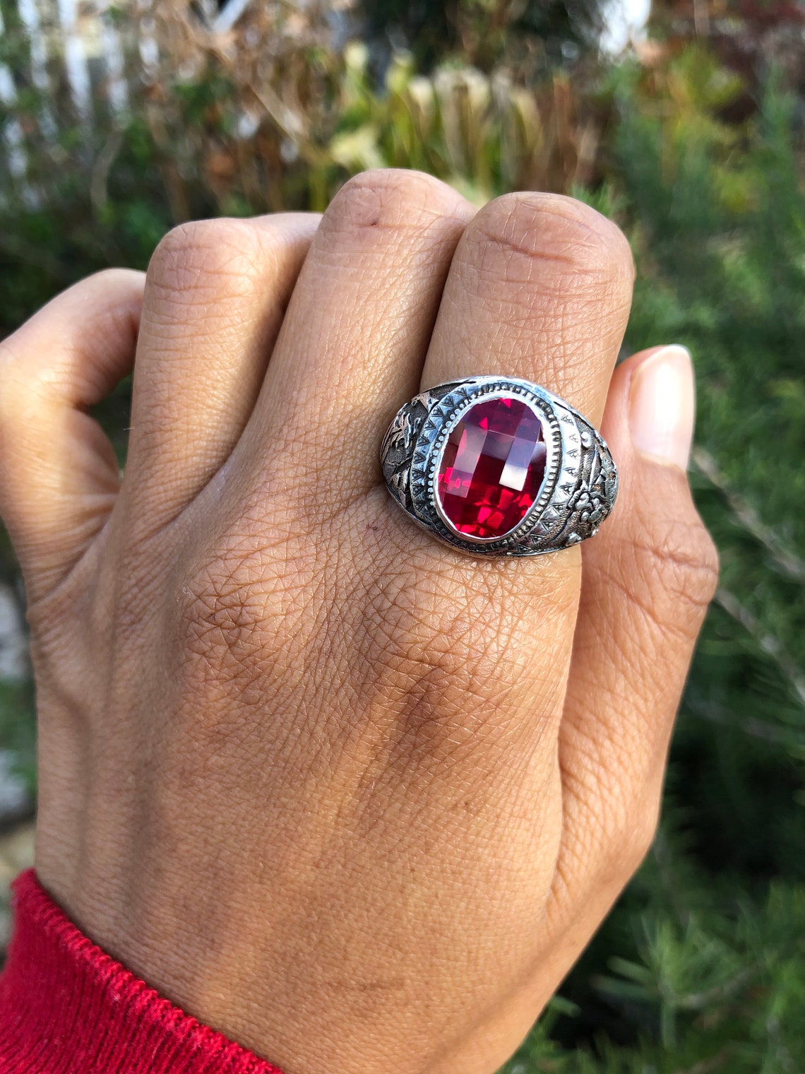 Chinese Silver Ring With Synthetic Ruby Dragon and Phoenix on - Etsy