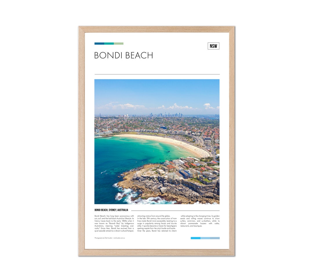 Bondi Beach Print Editorial Poster, Bondi Beach Wall Art, Bondi Beach ...
