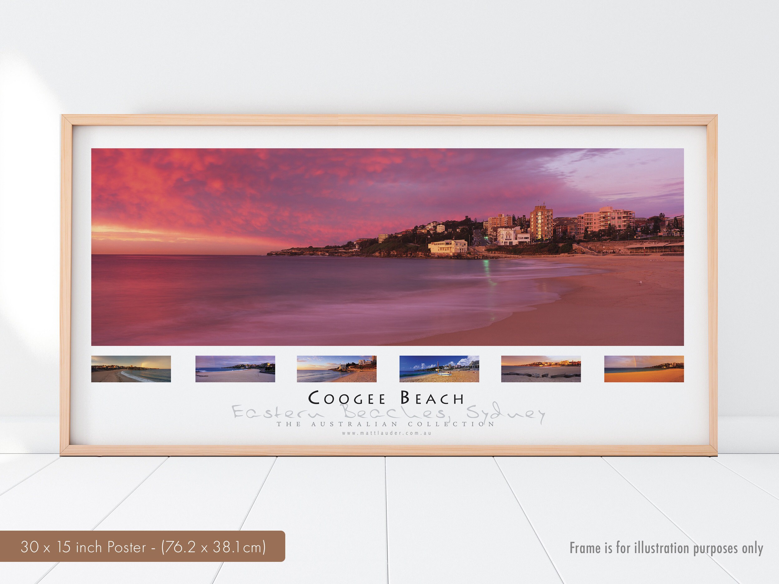 Coogee Beach Poster - 30 X 15 Inch, White Border, Red Sunrise Dawn ...