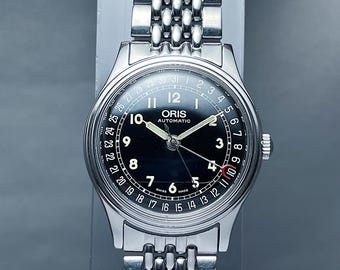 Vintage ORIS BIG Crown Reverse Pointer Date Small Seconds Black Dial 33 ...