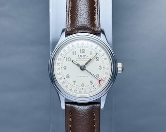 Vintage ORIS BIG Crown Reverse Pointer Date Small Seconds Black Dial 33 ...