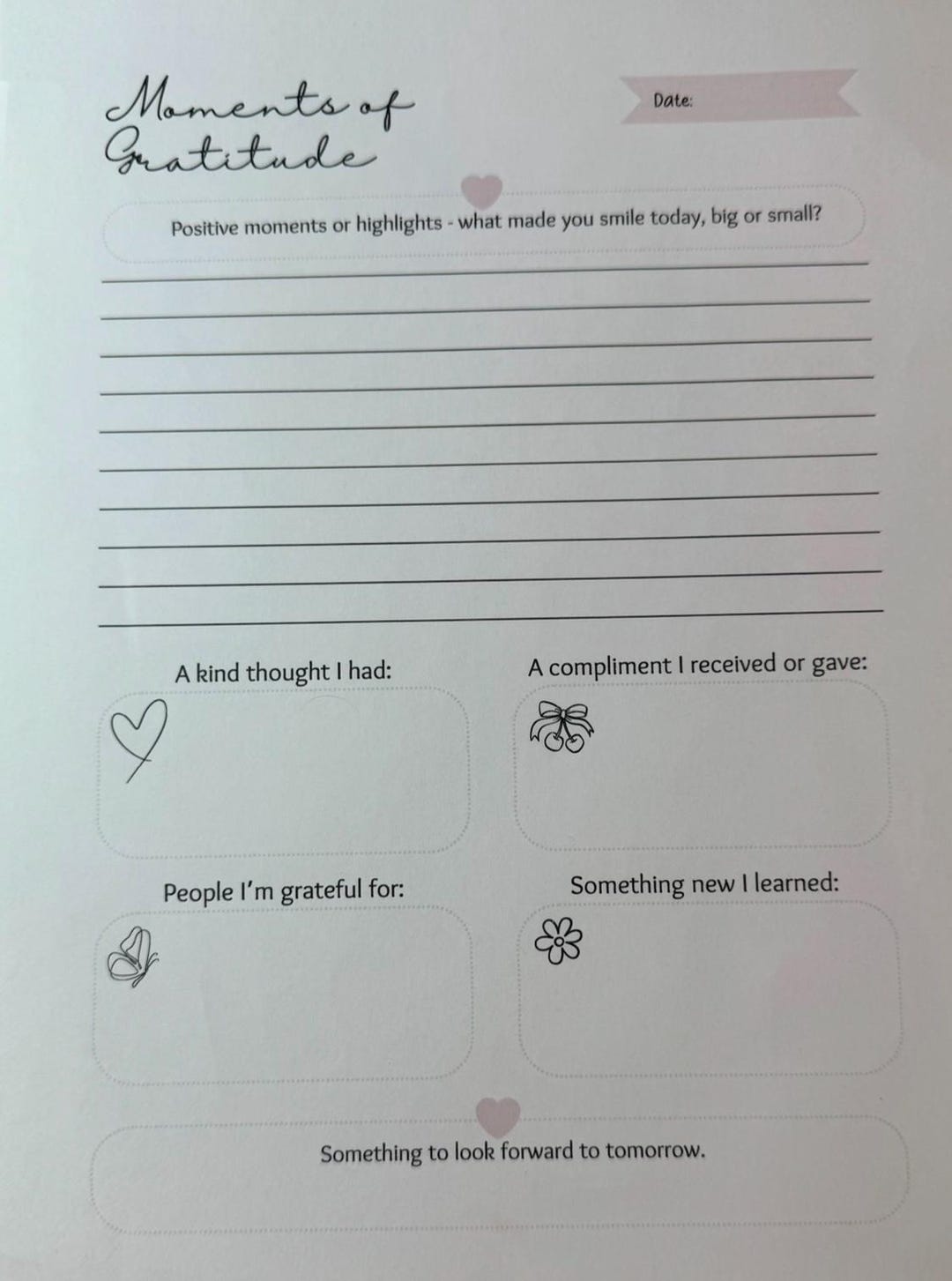 Moments of Gratitude Tween and Teen Girl Journal Page - Etsy
