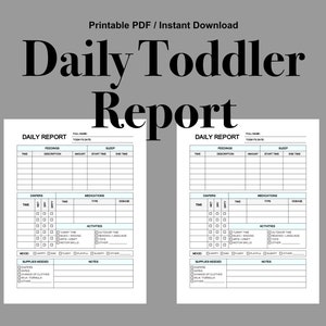 Daily Toddler Report, Printable Toddler Log, Infant Daily Log, Daycare ...