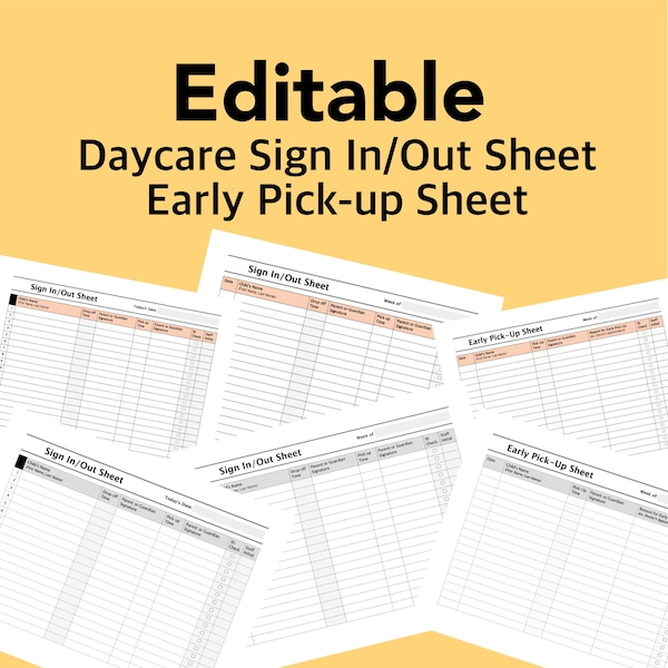Monthly Daycare Sign in and Out Sheets - Etsy