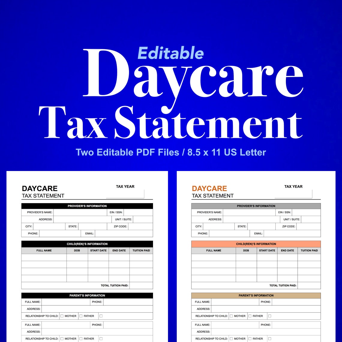 Editable Daycare Tax Statement Form. Daycare Tax Receipt. Daycare Tax ...