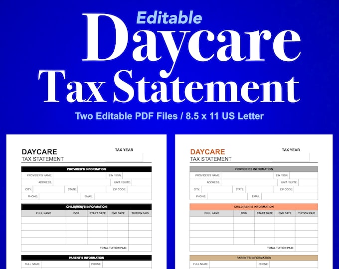 Childcare Receipts | Childcare Tax Receipts | Childcare Tax Statement ...