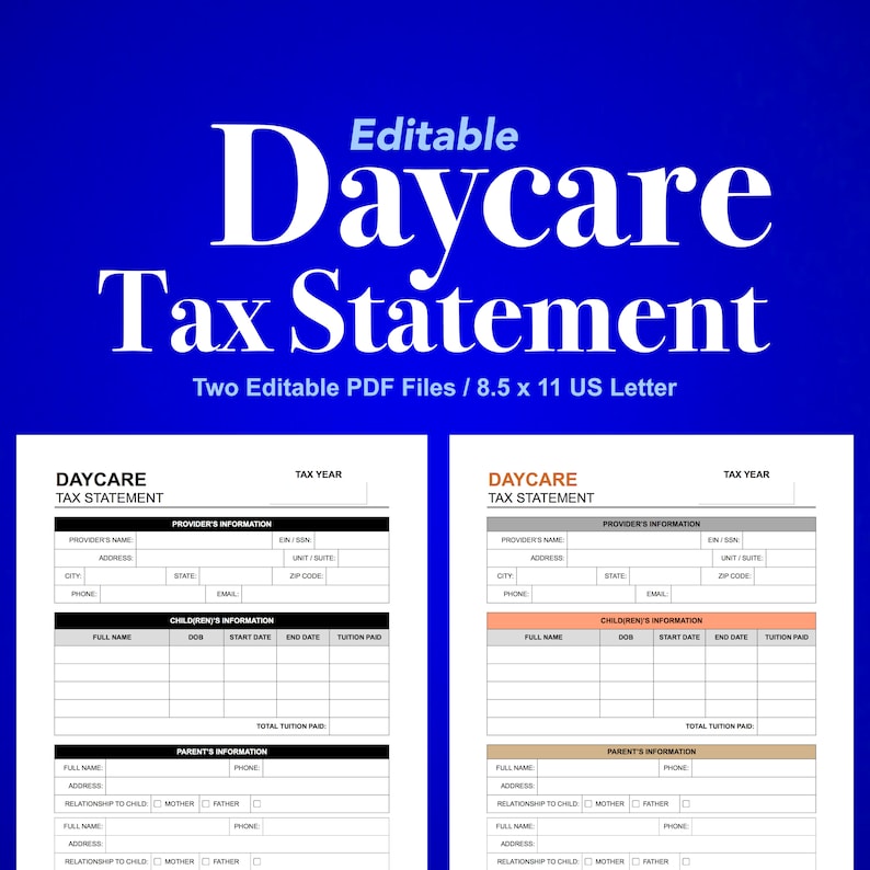 Editable Daycare Tax Statement Form. Daycare Tax Receipt. Daycare Tax ...