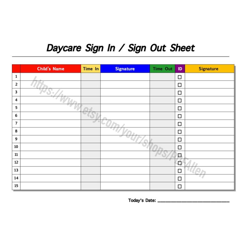 Daycare Sign In/sign Out Sheet | PDF File | Landscape Orientation - Etsy