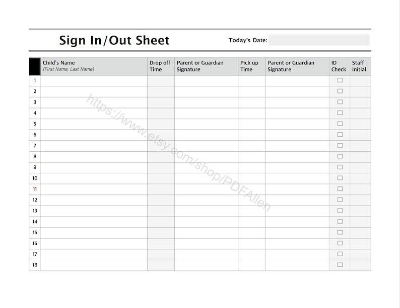 Editable Daycare Sign In/out Sheet. Daycare Early Pick-up Sheet ...