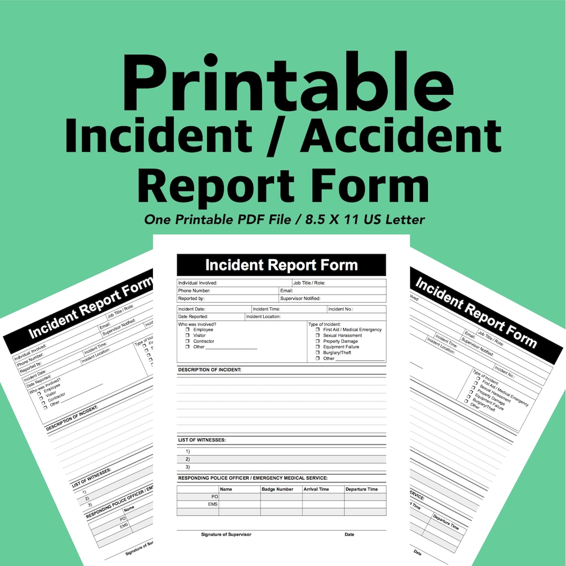Incident Report Form - Employee Incident Reporting - Accident Report - Etsy