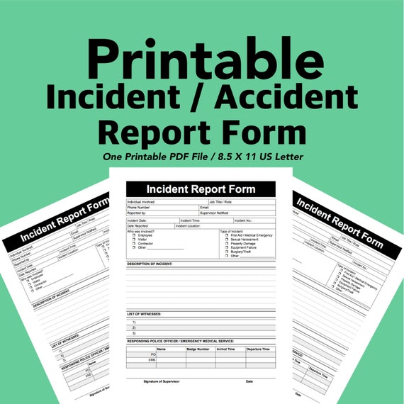 Incident Report Form Employee Incident Reporting Accident - Etsy Australia