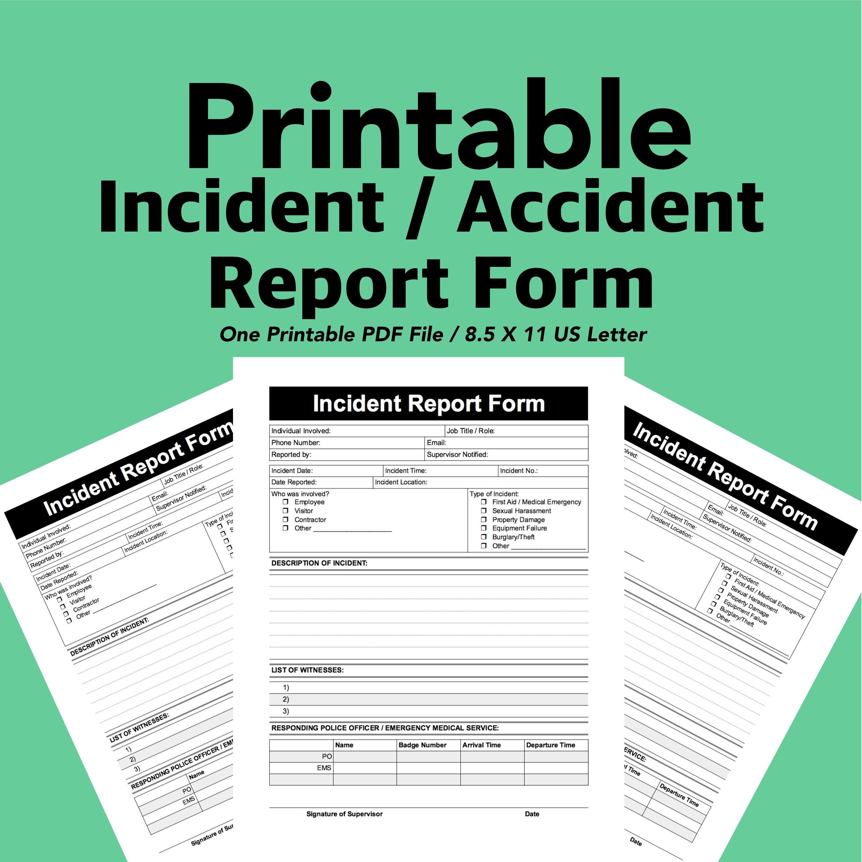 Incident Report Form - Employee Incident Reporting - Accident Report - Etsy