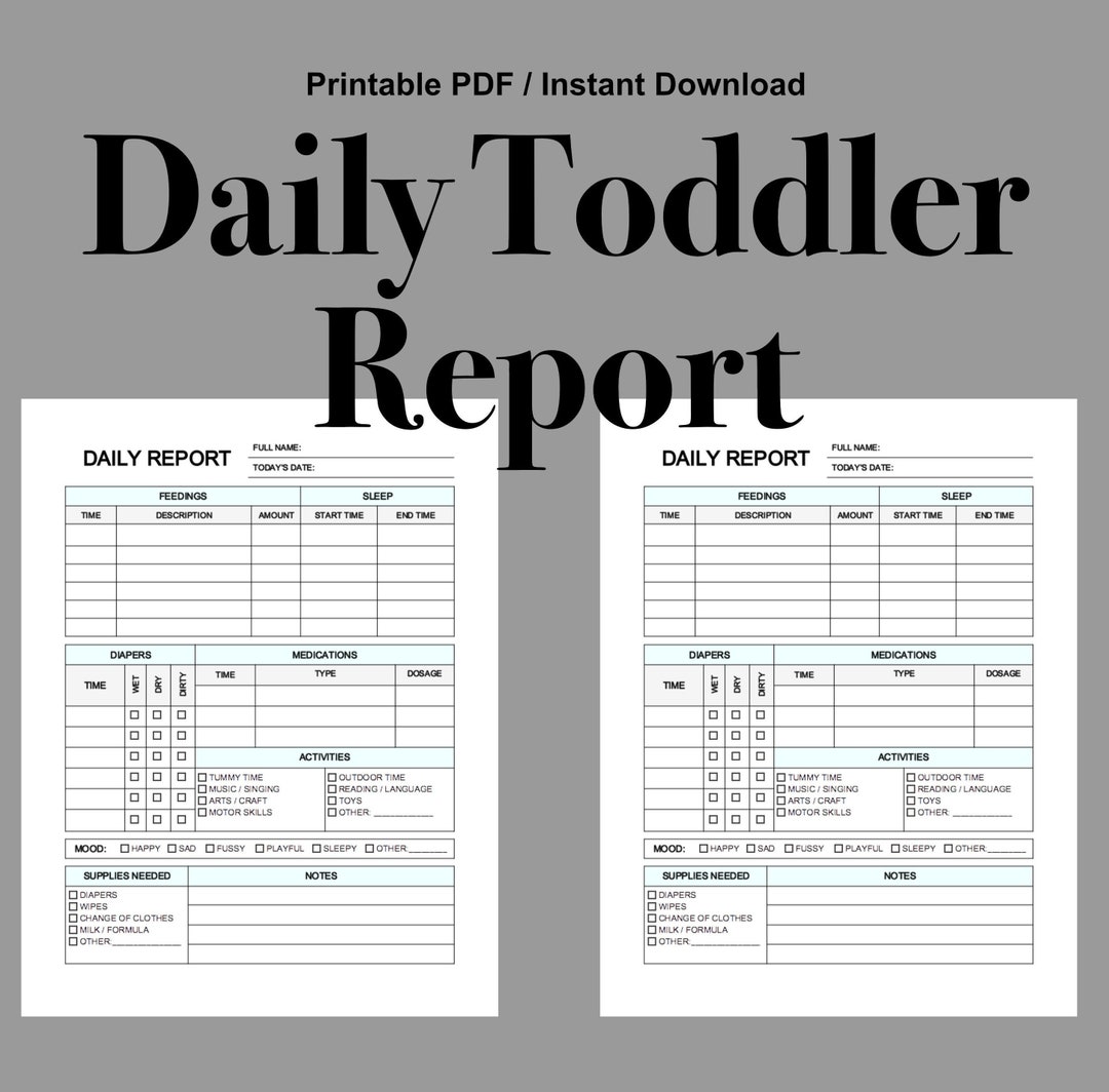 Daily Toddler Report, Printable Toddler Log, Infant Daily Log, Daycare ...