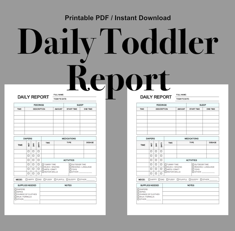 Daily Toddler Report, Printable Toddler Log, Infant Daily Log, Daycare ...