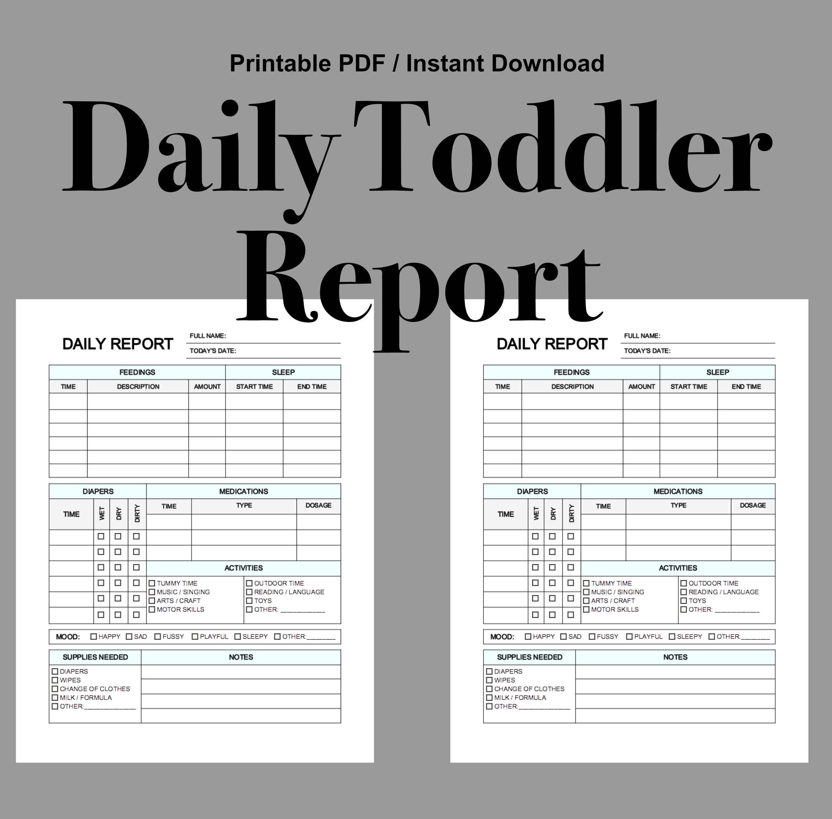 Daily Toddler Report, Printable Toddler Log, Infant Daily Log, Daycare ...