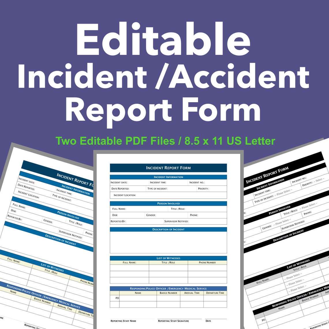Editable Incident Report Form - Accident Report Form - Daycare Incident ...