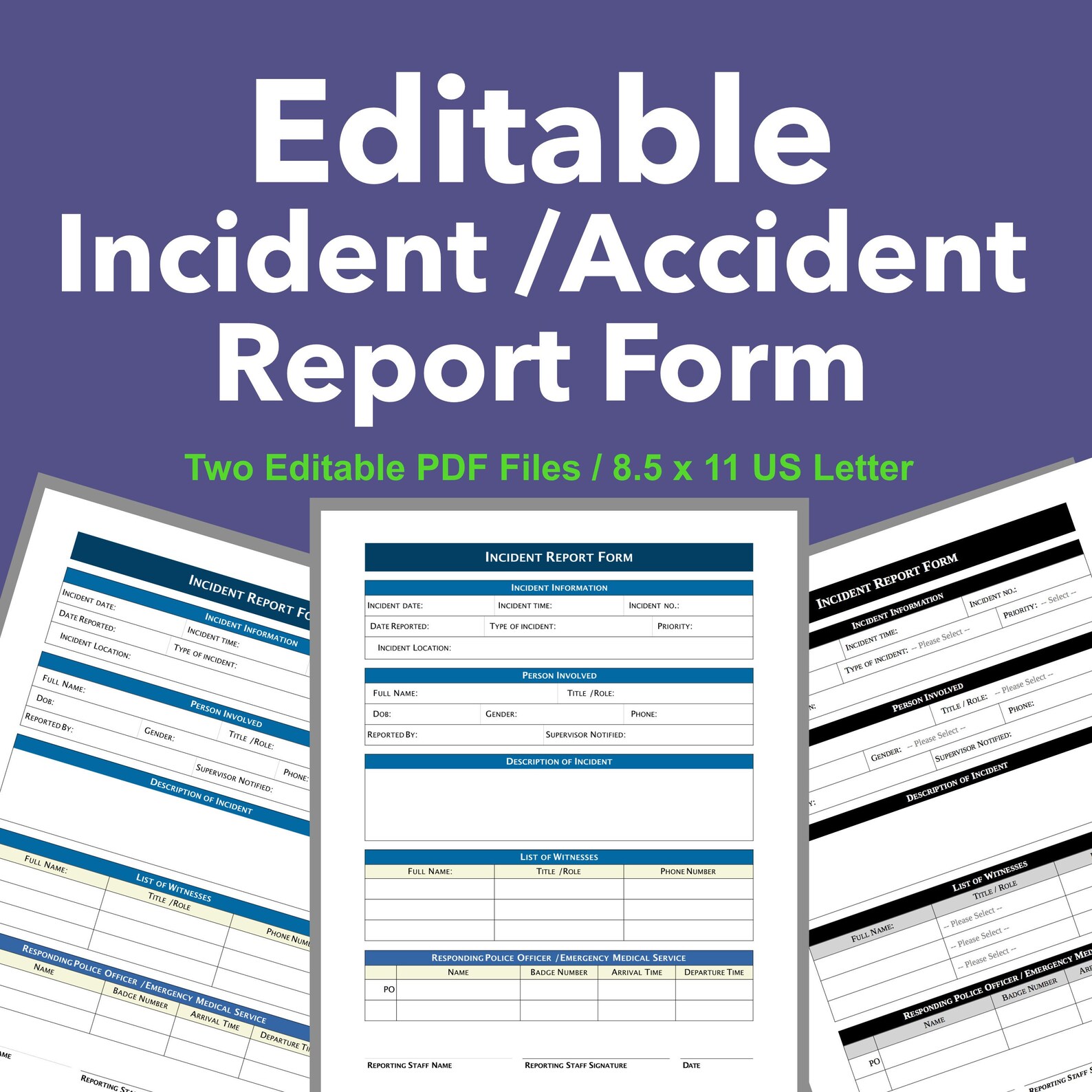 Editable Incident Report Form - Accident Report Form - Daycare Incident ...