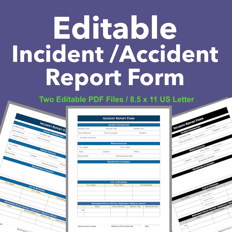 Editable Incident Report Form - Accident Report Form - Daycare Incident ...