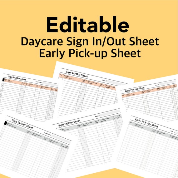Editable Daycare Sign In/out Sheet. Daycare Early Pick-up - Etsy