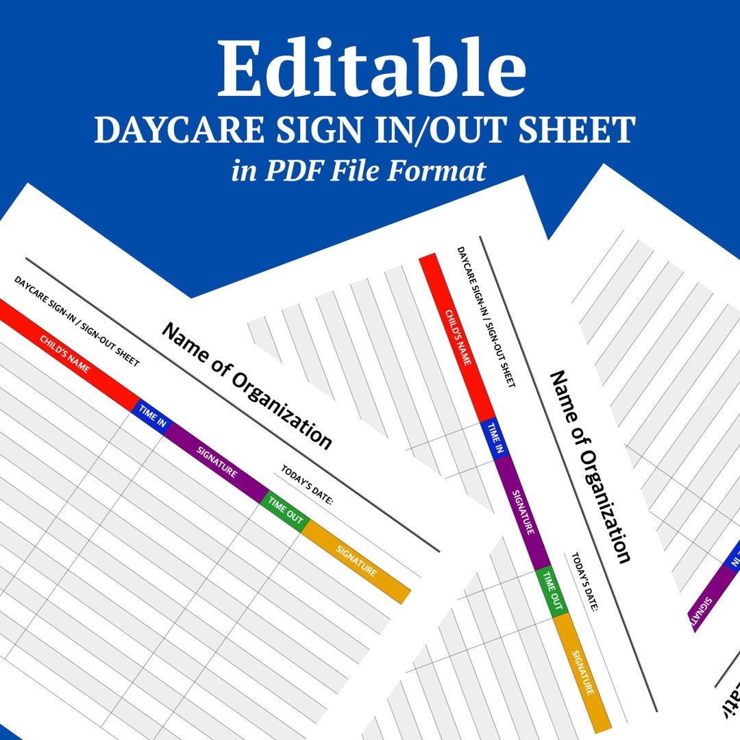 Editable Daycare Sign-in / Sign-out Sheet in PDF - Etsy
