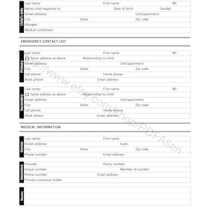 Daycare Emergency Contact List. Emergency Contact Form. Printable PDF ...