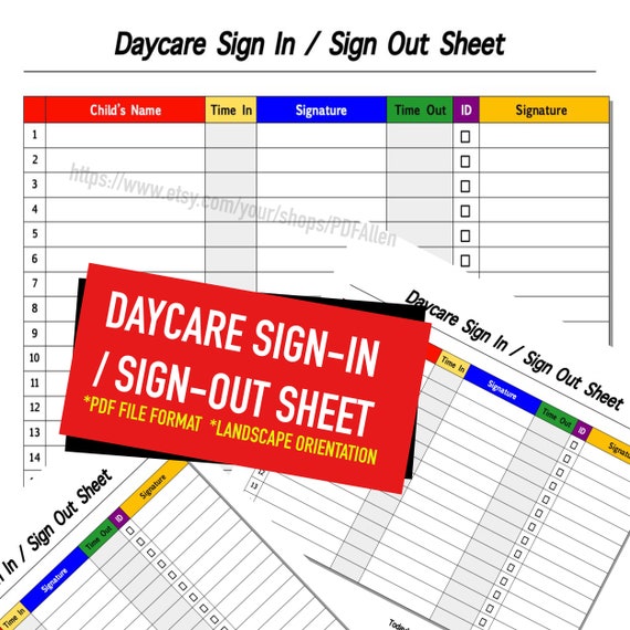 Daycare Sign In/Sign Out Sheet PDF File Landscape | Etsy