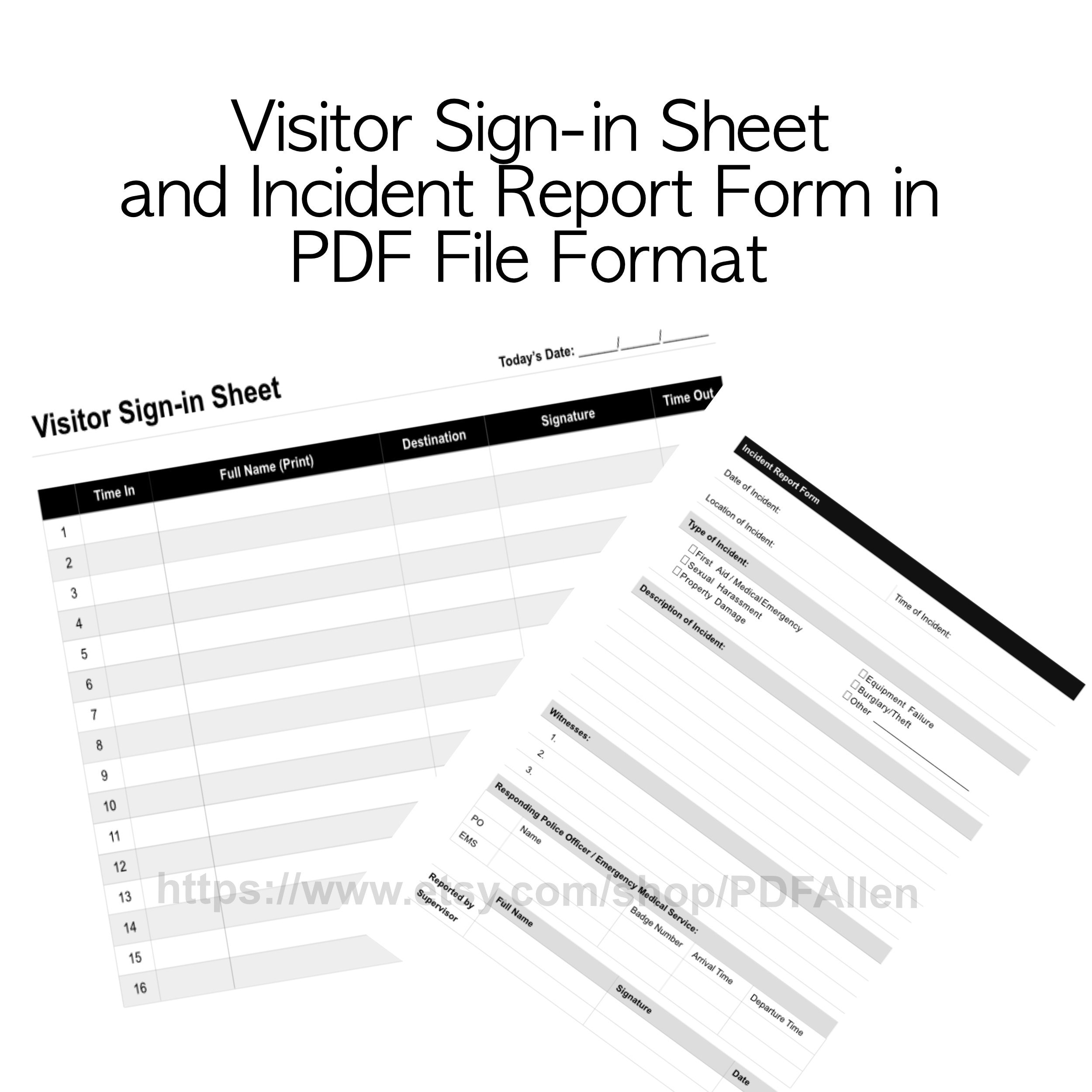Visitor Sign-in/sign-out Sheet and Incident Report Form - Etsy