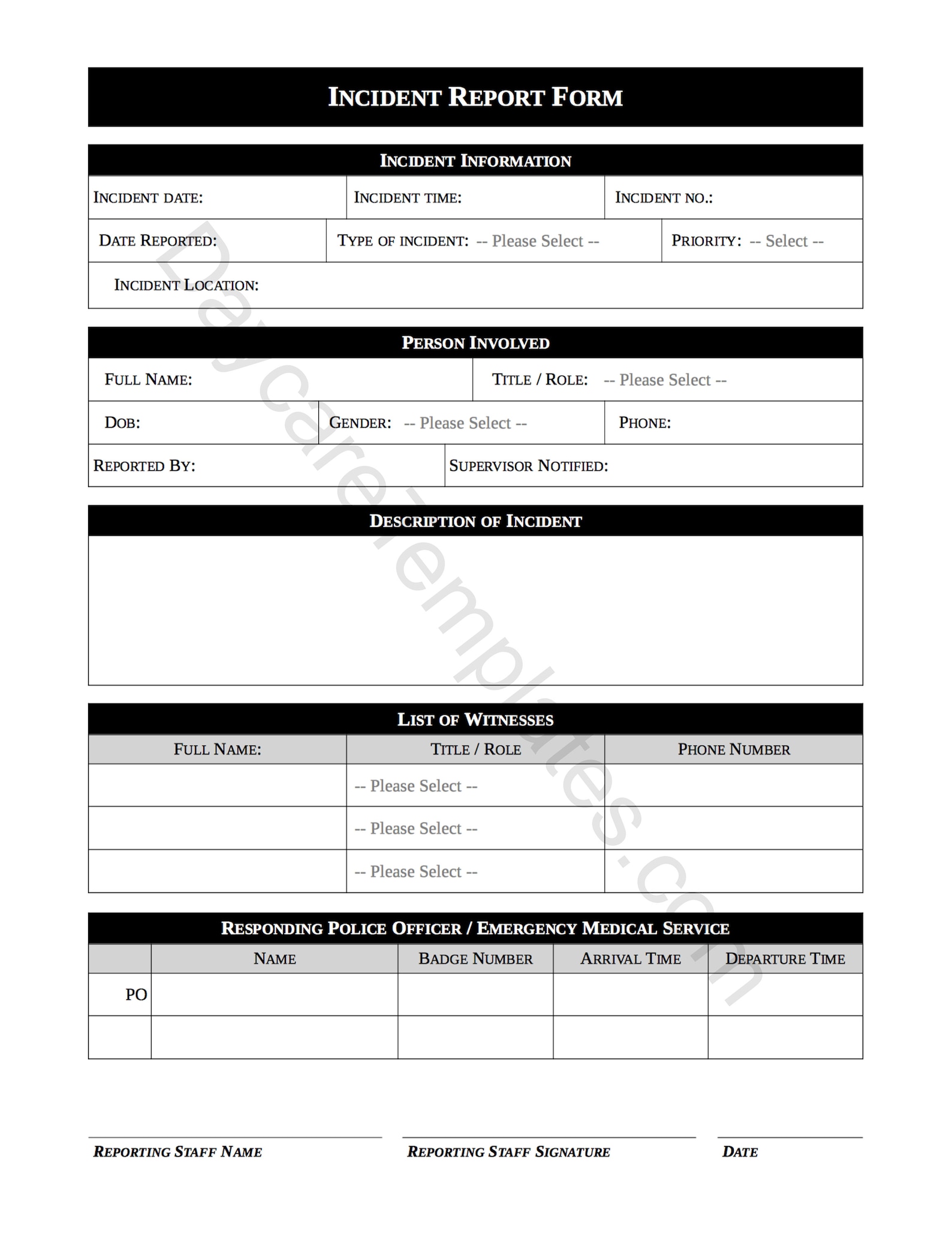 Editable Incident Report Form - Accident Report Form - Daycare Incident ...