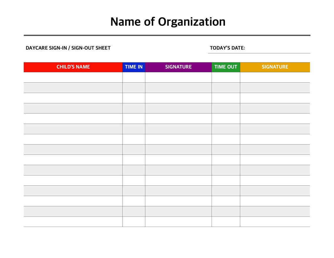 Editable Daycare Sign-in / Sign-out Sheet in PDF - Etsy