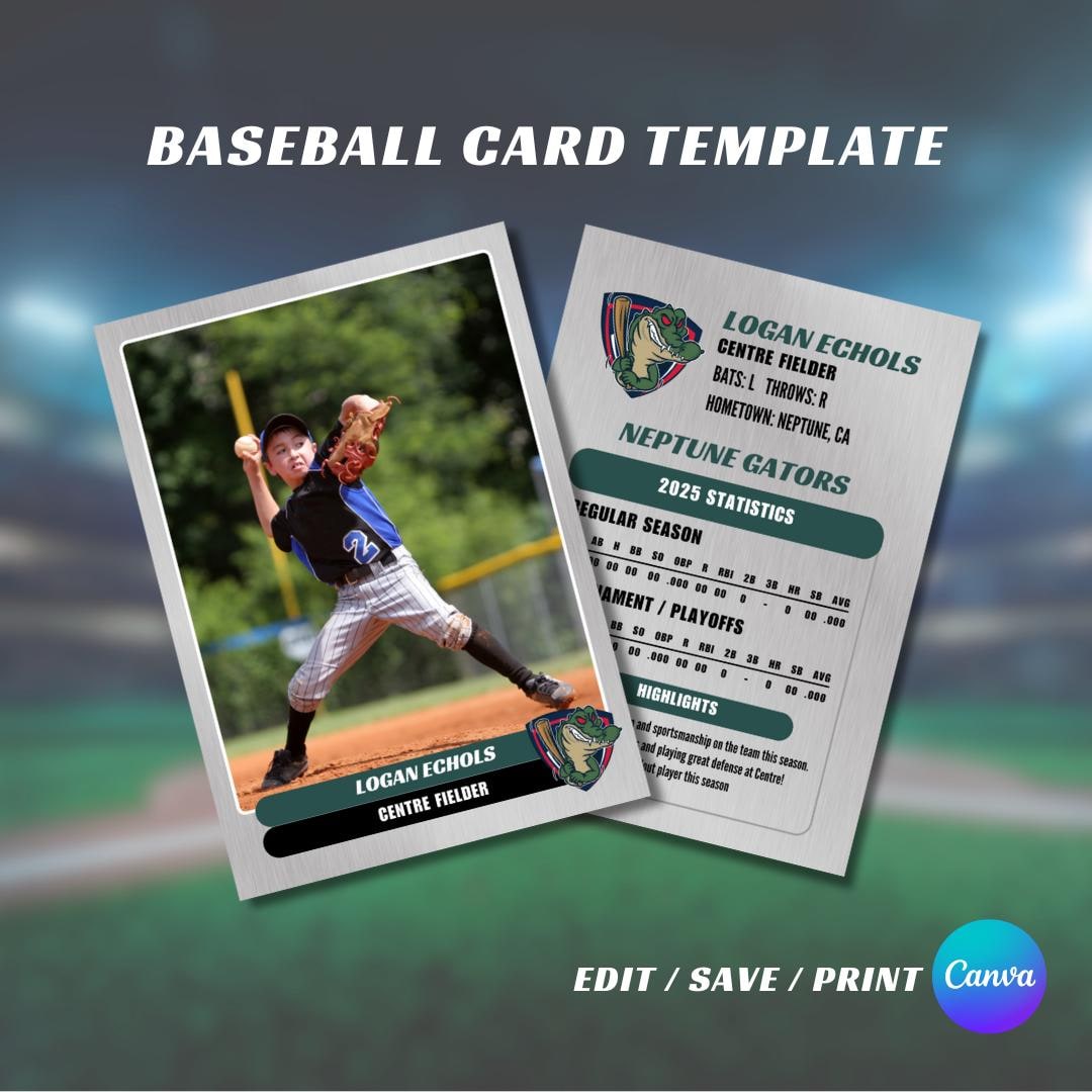 Custom Trading Baseball Card Canva Template Custom Sport Cards Kids ...