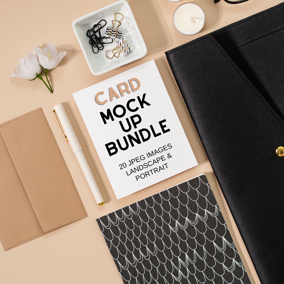 White Card Mockup Bundle on Neutral Background, 20 JPEG Card Mockups ...