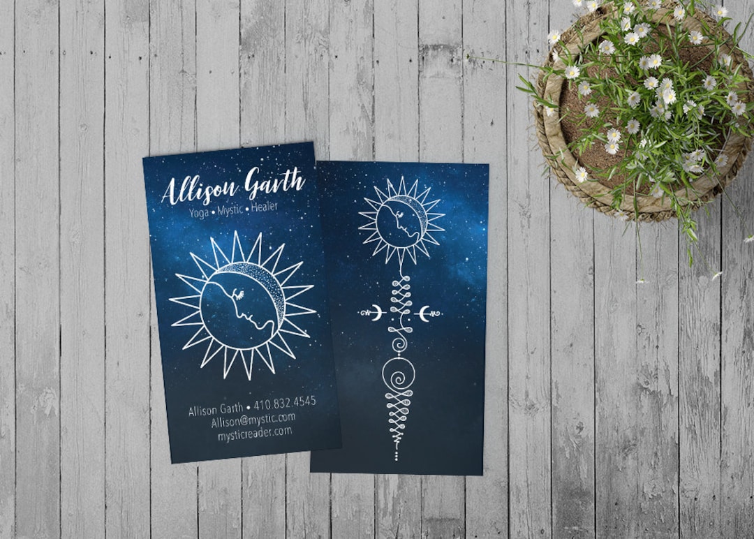 Personalized Sun Moon Business Card, Yoga Healer Cosmic Design ...